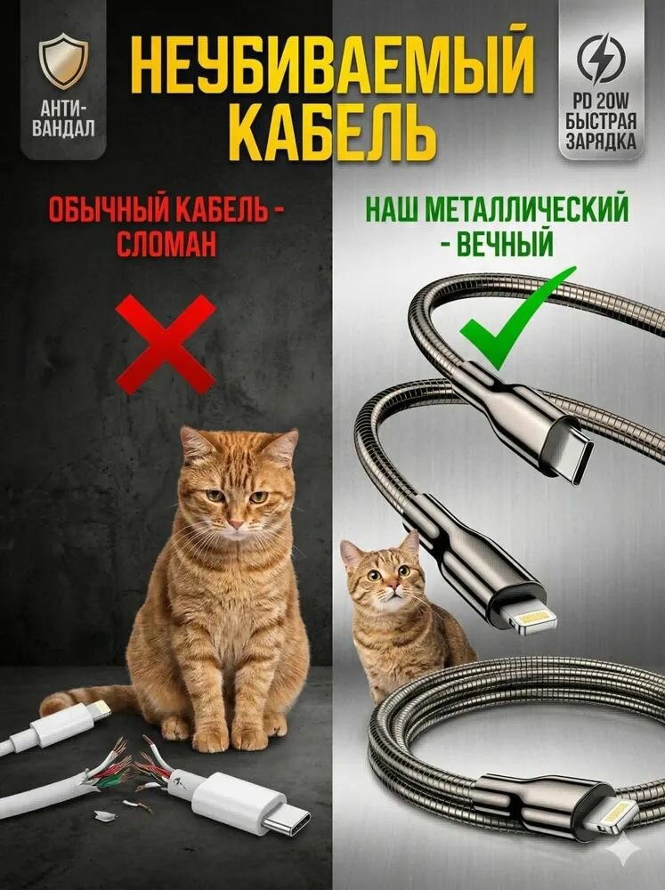 Кабель для мобильных устройств USB Type-C/Apple Lightning, 2 м, черный