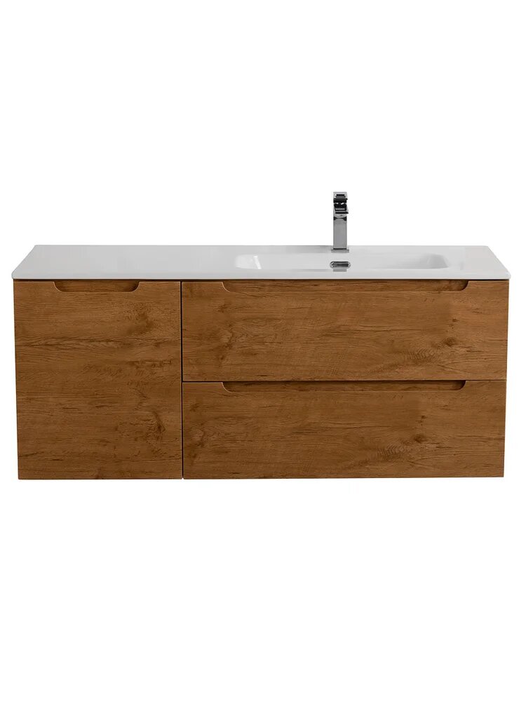 Тумба с раковиной BelBagno Etna R, 120 подвесная, 121 см, матовая, из МДФ, с ящиками, с дверками, раковина для ванной фаянсовая, прямоугольная, встроенный слив-перелив