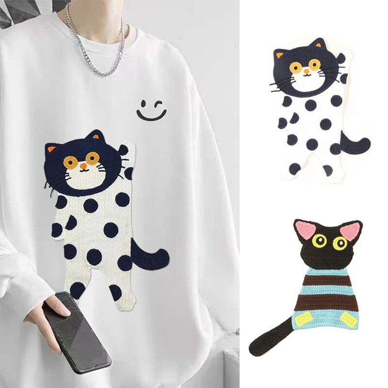 Вышитые заплатки "Котики" для одежды, набор аппликаций для декора и ремонта, милые наклейки на ткань