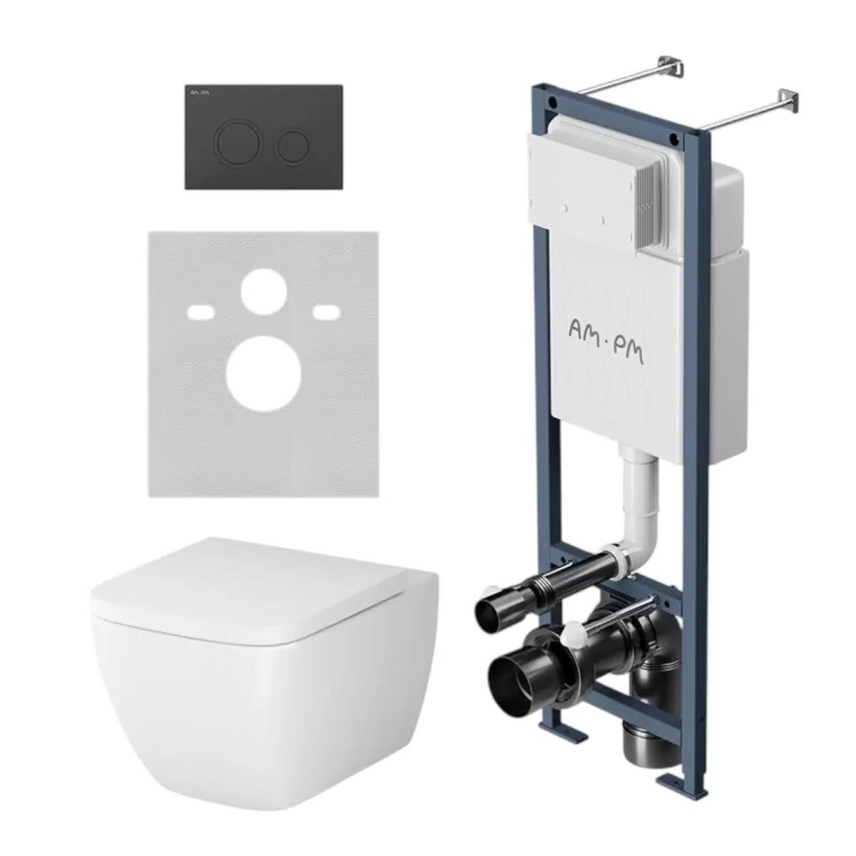 Комплект унитаза с инсталляцией Am.Pm ErgoFit IS110138.901701 с сиденье микролифт, кнопка черный матовый