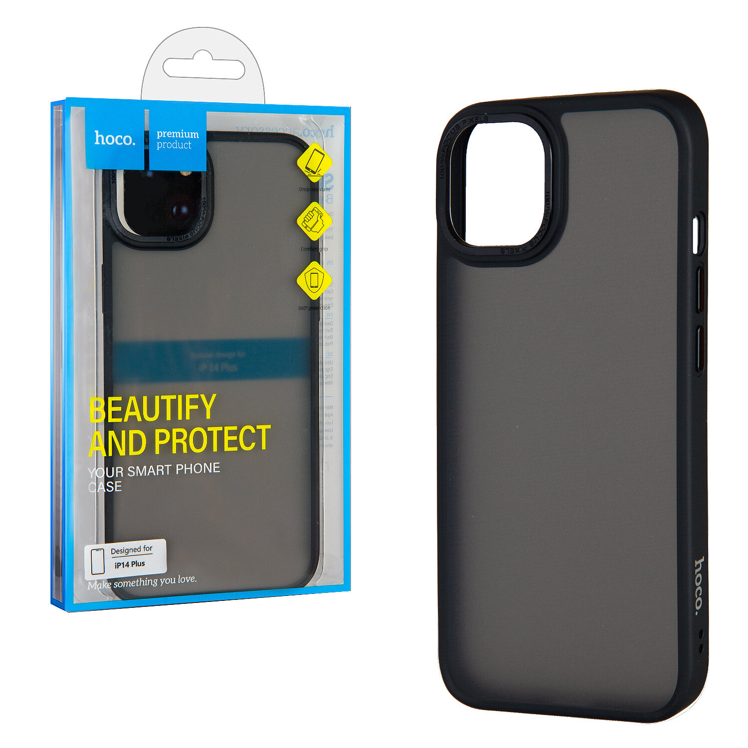 Чехол iPh 14 Plus (6.7) Hoco Golden Shield Matte (Black)