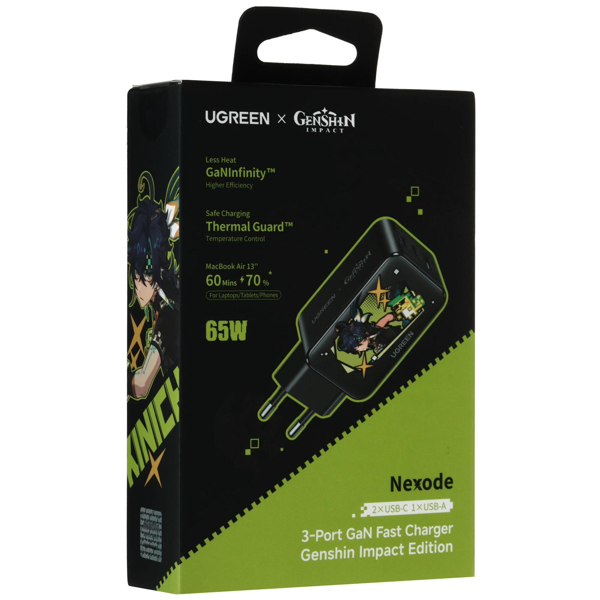 Сетевое зарядное устройство UGREEN Nexode 65W GaN Genshin Impact USB-A+2*USB-C Black (черный) 2 года гарантия