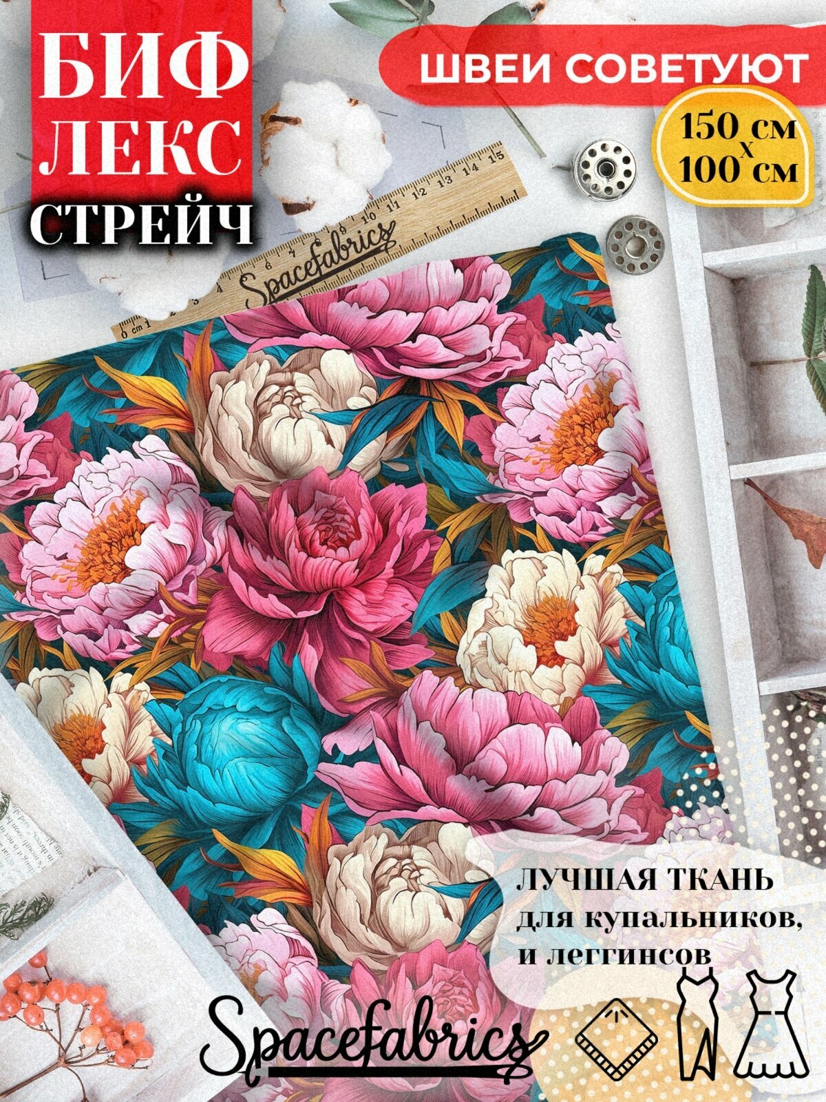Бифлекс ткань для шитья и рукоделия, 240 г/м2, отрез 150х100 см, трикотажная стрейч ткань с принтом