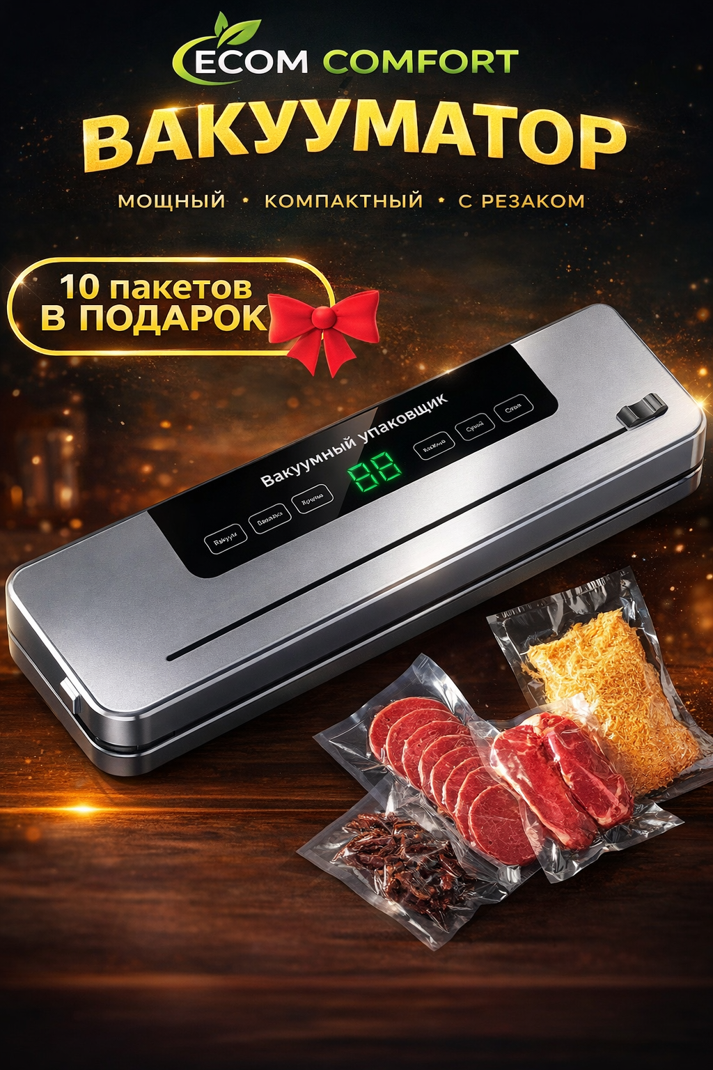 Вакуумный упаковщик, Запайщик пакетов, Вакууматор для продуктов, Упаковщик пакетов металлический корпус, мощность 110Вт