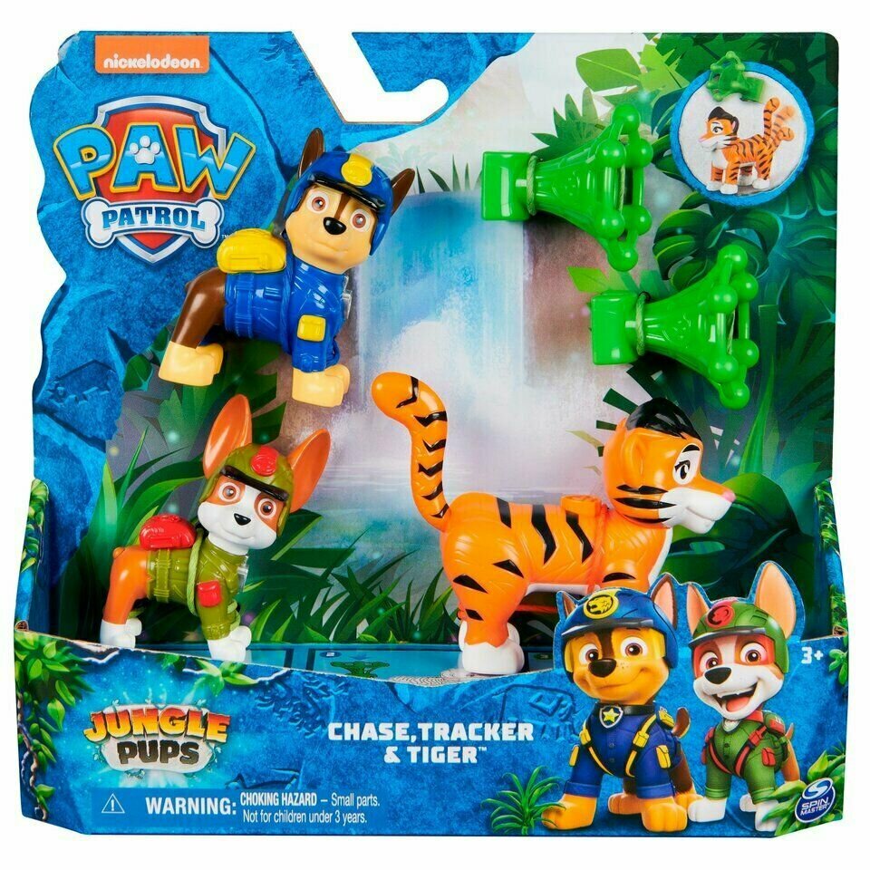 Nickelodeon Набор игровой Щенячий Патруль Jungle Hero Pup-Chase and Tracker 6068629, Гончик, Трекер и Тигр