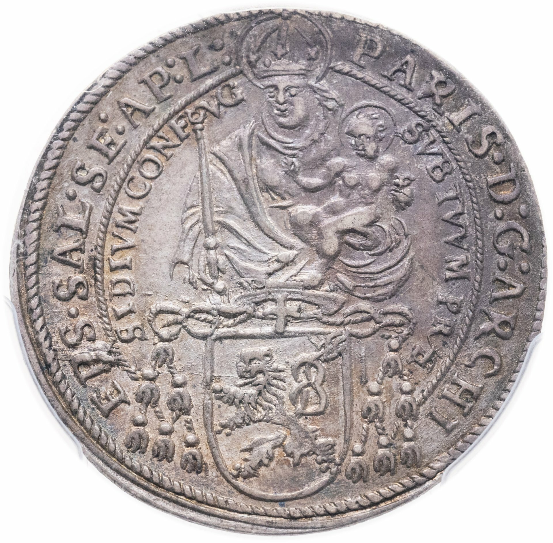 Австрия, Зальцбург 1\6 талера 1627 в слабе PCGS AU DET, Серебро, в сохранности AU Details