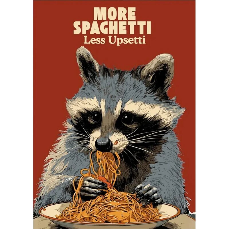 Постер с енотом "More Spaghetti Less Upsetti" A4, 21X30cm, DD084-03