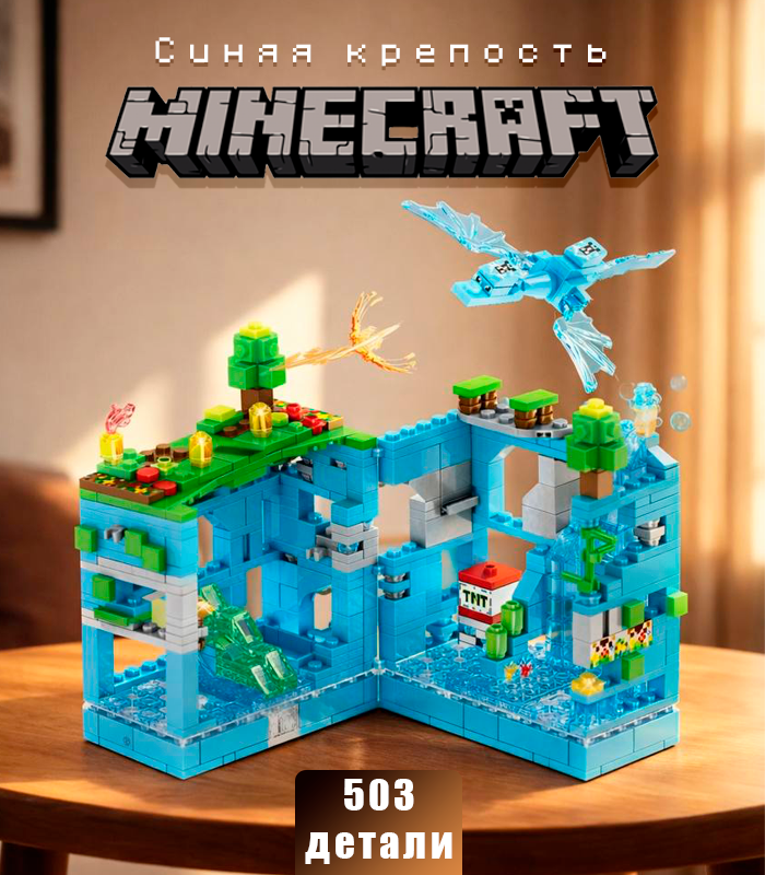 Конструктор Майнкрафт с LED подсветкой Сражение за синюю крепость, 503 детали