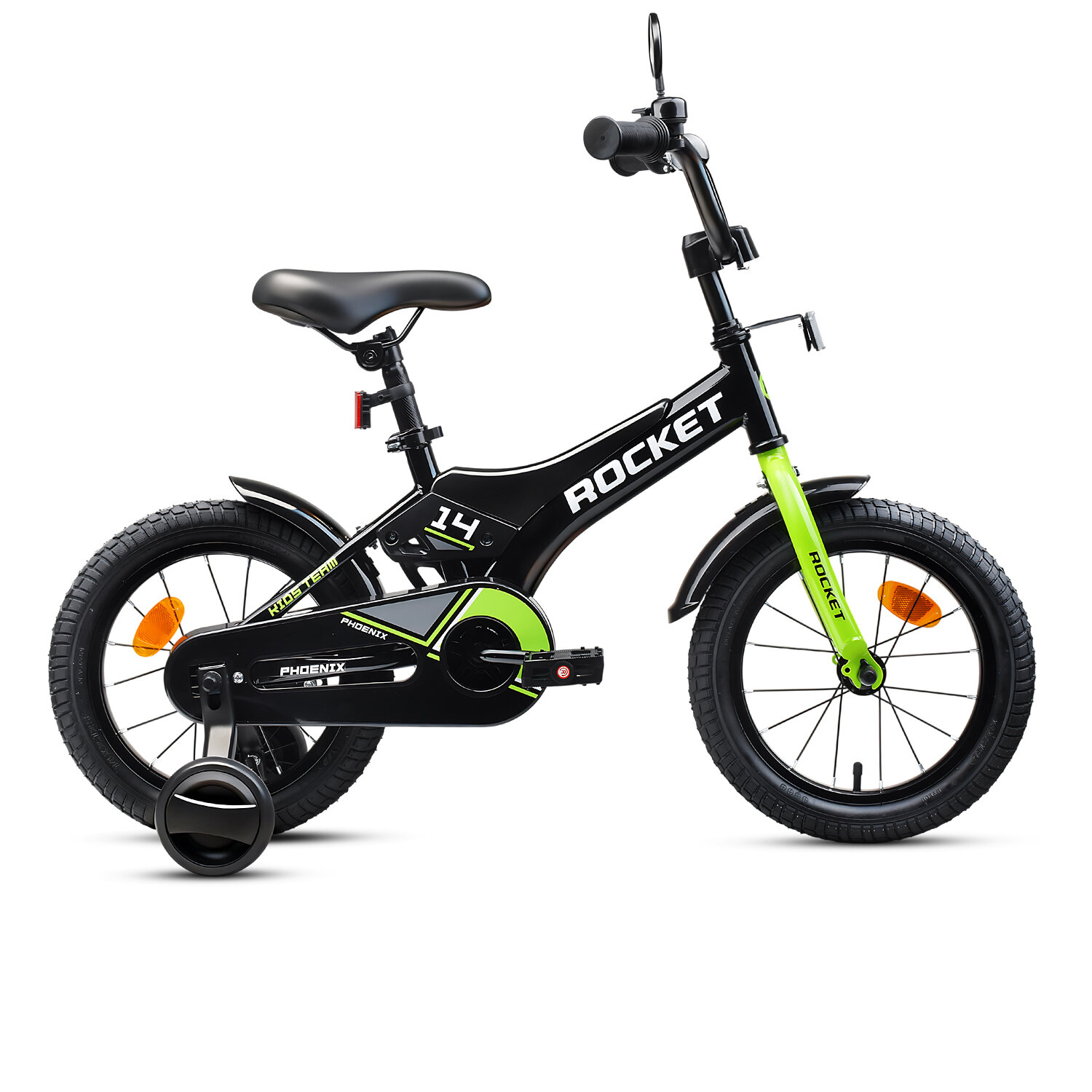 Велосипед 14" Rocket Phoenix, цвет черно/зеленый, рост 105 -120 см.