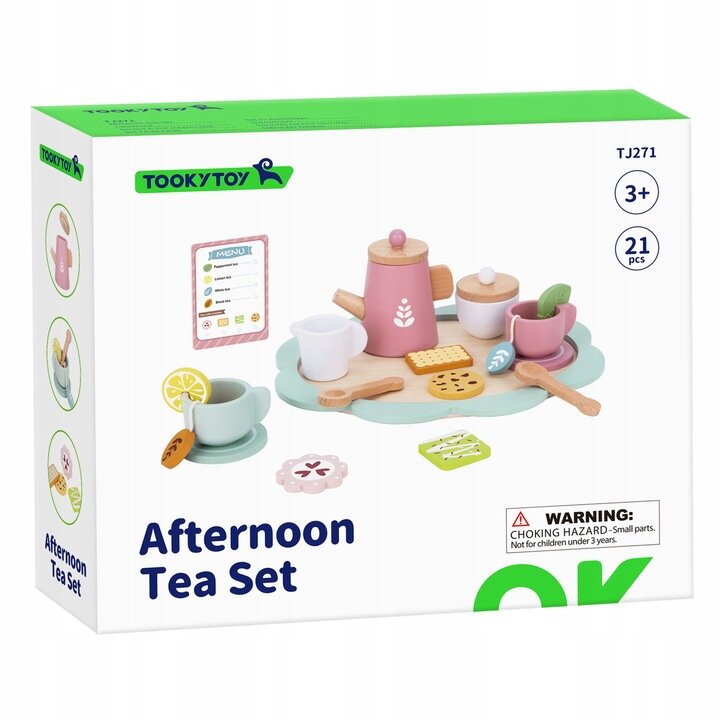 Игровой набор Tooky Toy - Деревянный чайный и кофейный сервиз для сюжетно-ролевых игр, 21 эл. - TJ271