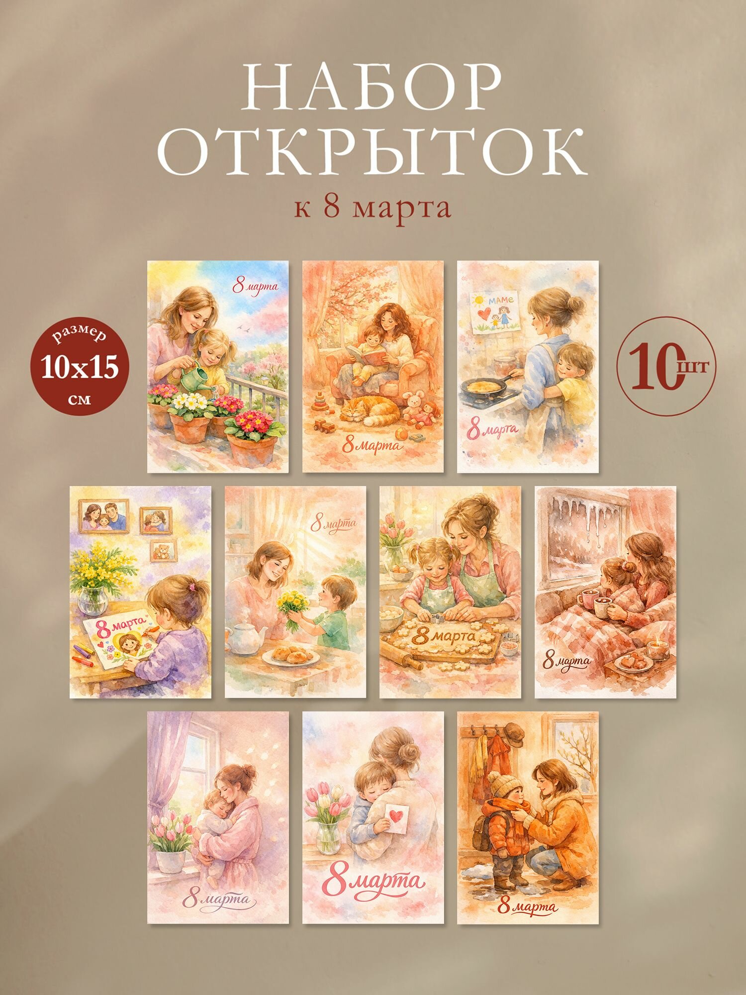 Открытки 8 марта, 10 шт