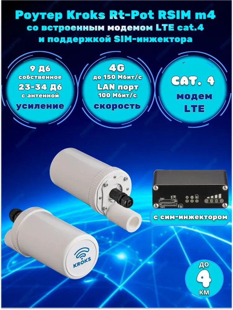 Роутер с модемом LTE cat.4 и с SIM-инжектором, Kroks Rt-Pot RSIM m4
