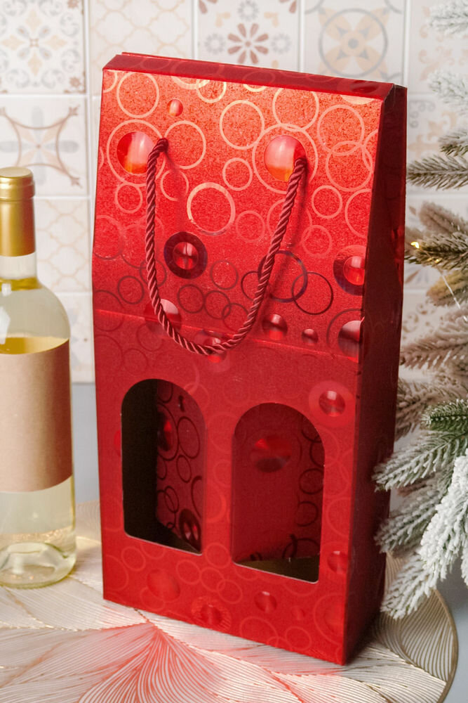 Подарочный пакет-коробка для бутылок гейл твин, бумага, красный, 38х19 см, Due Esse Christmas XNA23006541