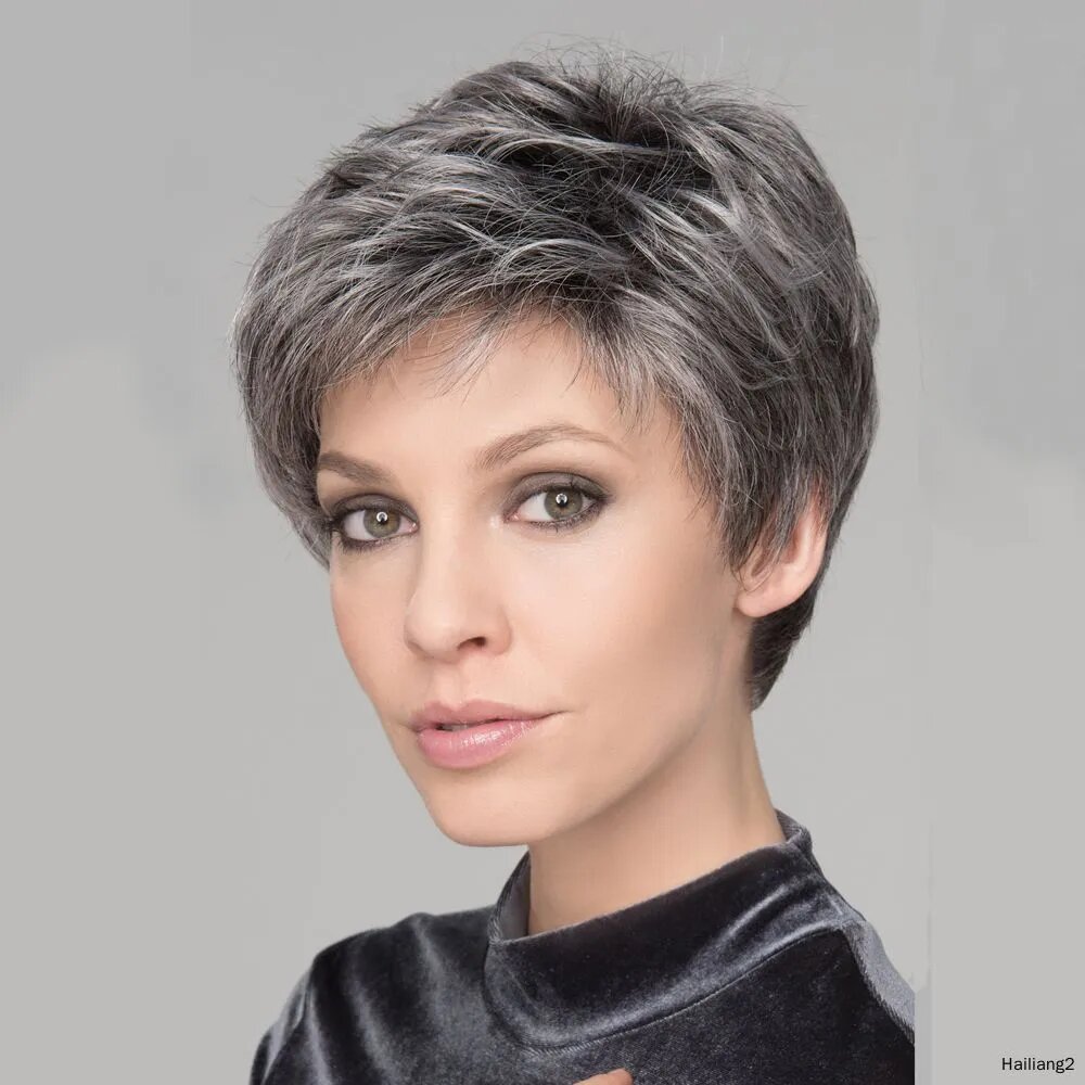 Бабушка Серый Парик женский короткие вьющиеся волосы Новая модель 2025