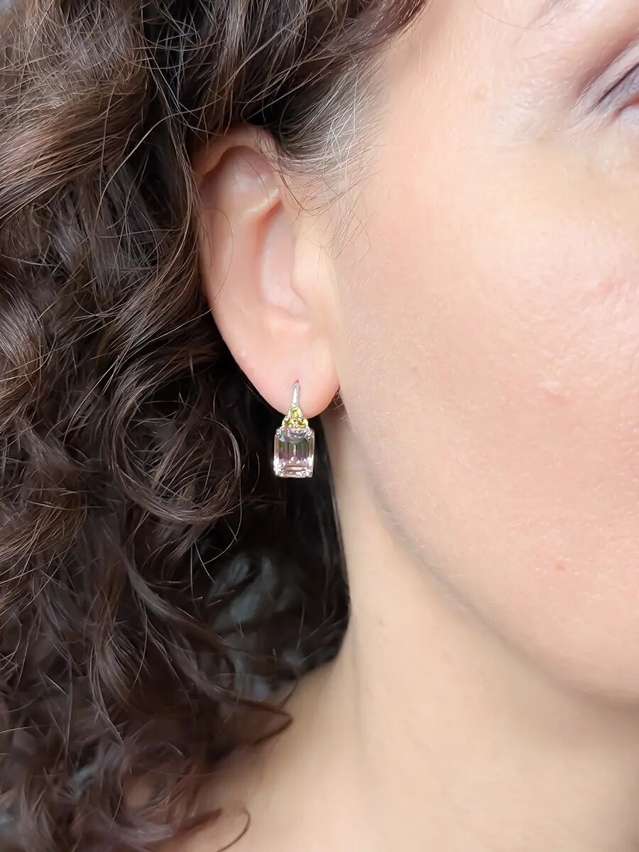 Серьги, серебро, 925 проба, родирование, цитрин синтетический, сапфир синтетический