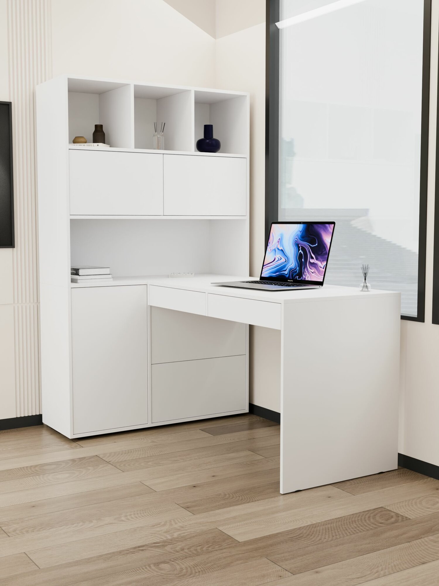 Изумлит Стол-шкаф письменный угловой для учебы и работы, шкаф слева 168х100х147.6 см, белый