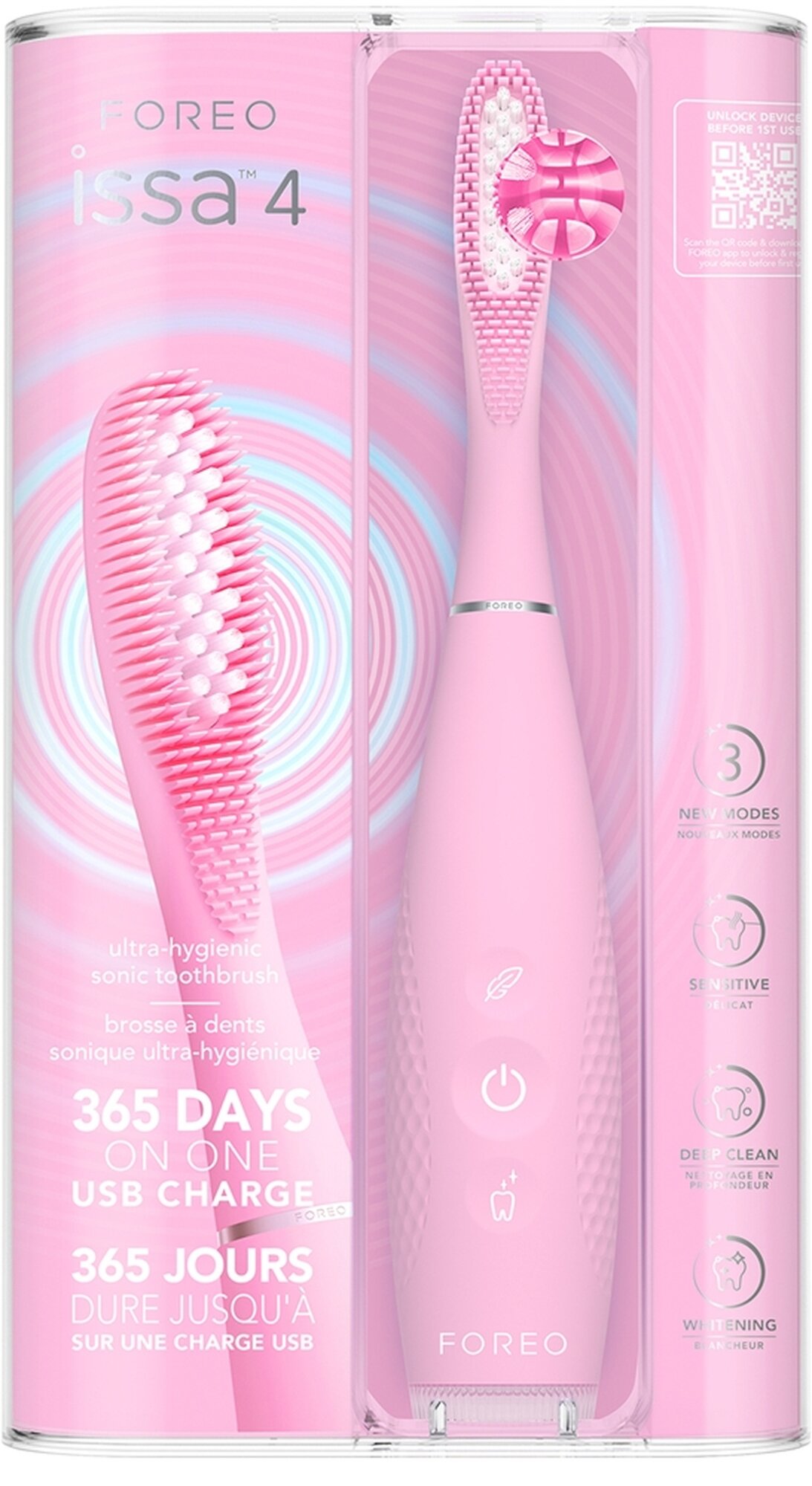 Электрическая зубная щетка Foreo ISSA 4, звуковая, 3 режима, розовый, 1 шт