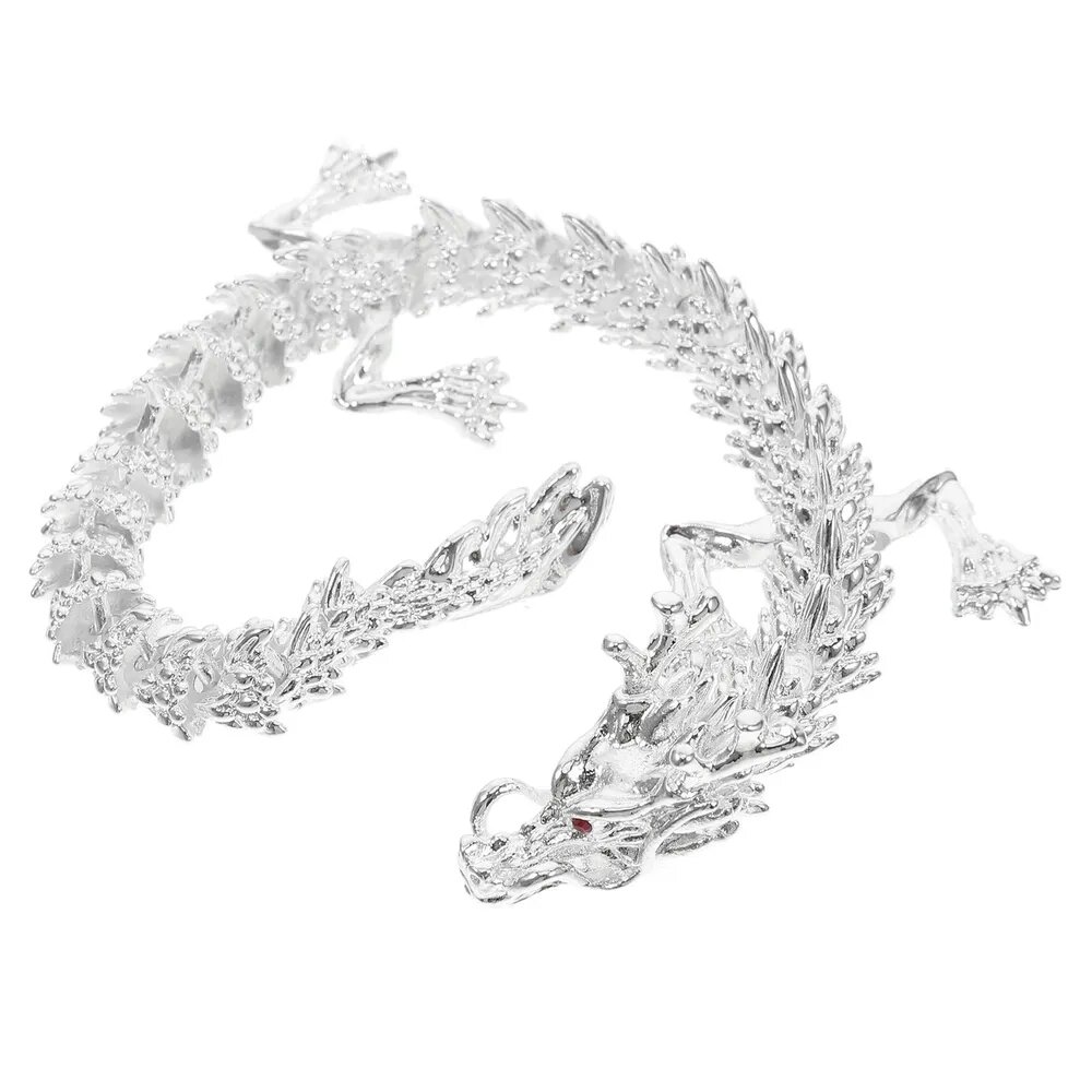 Фигурка серебристого китайского дракона с подвижными суставами для украшения дома