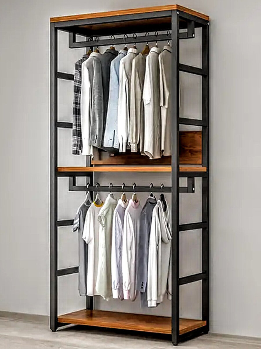 Стеллаж металлический с 2 вешалками LOFT 60х50х185 см Вес 17кг натуральный дуб вотан стойка обувница вешалка полки