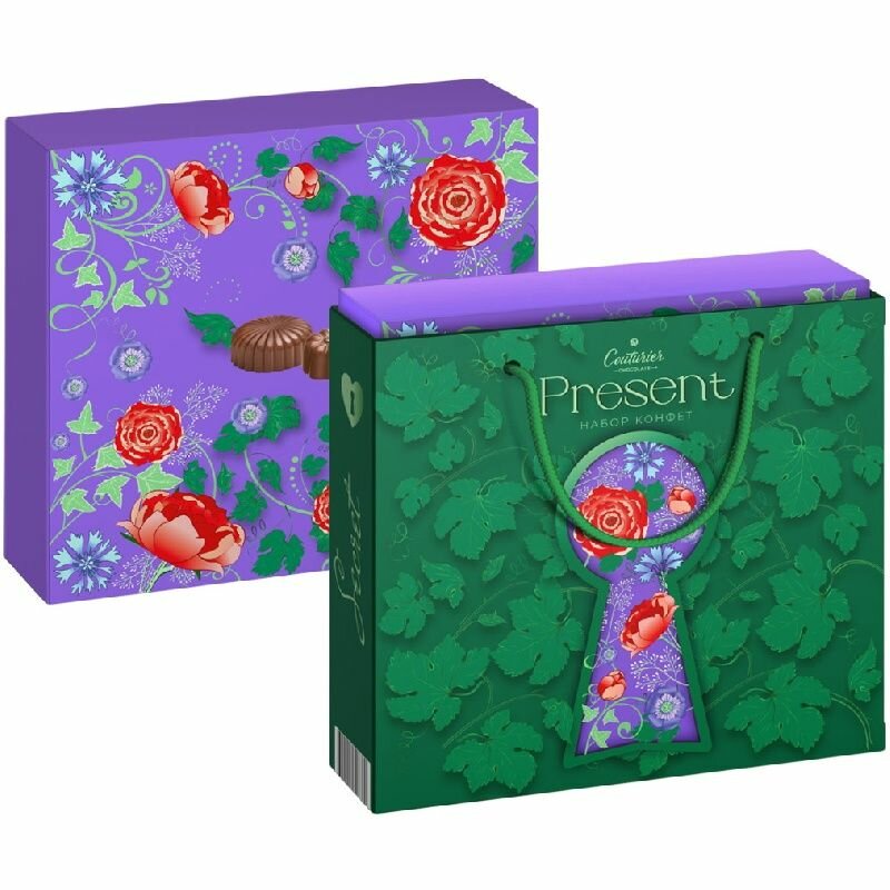 Конфеты COUTURIER PRESENT шоколадные "Secret" с фруктовой начинкой крыжовник и крем шоколад (пакет с ручкой) 170г