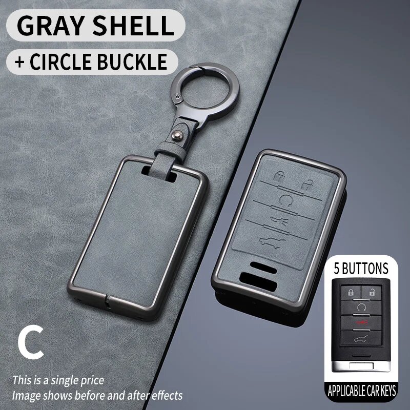 Чехол для ключа авто Cadillac 5 Buttons, серый