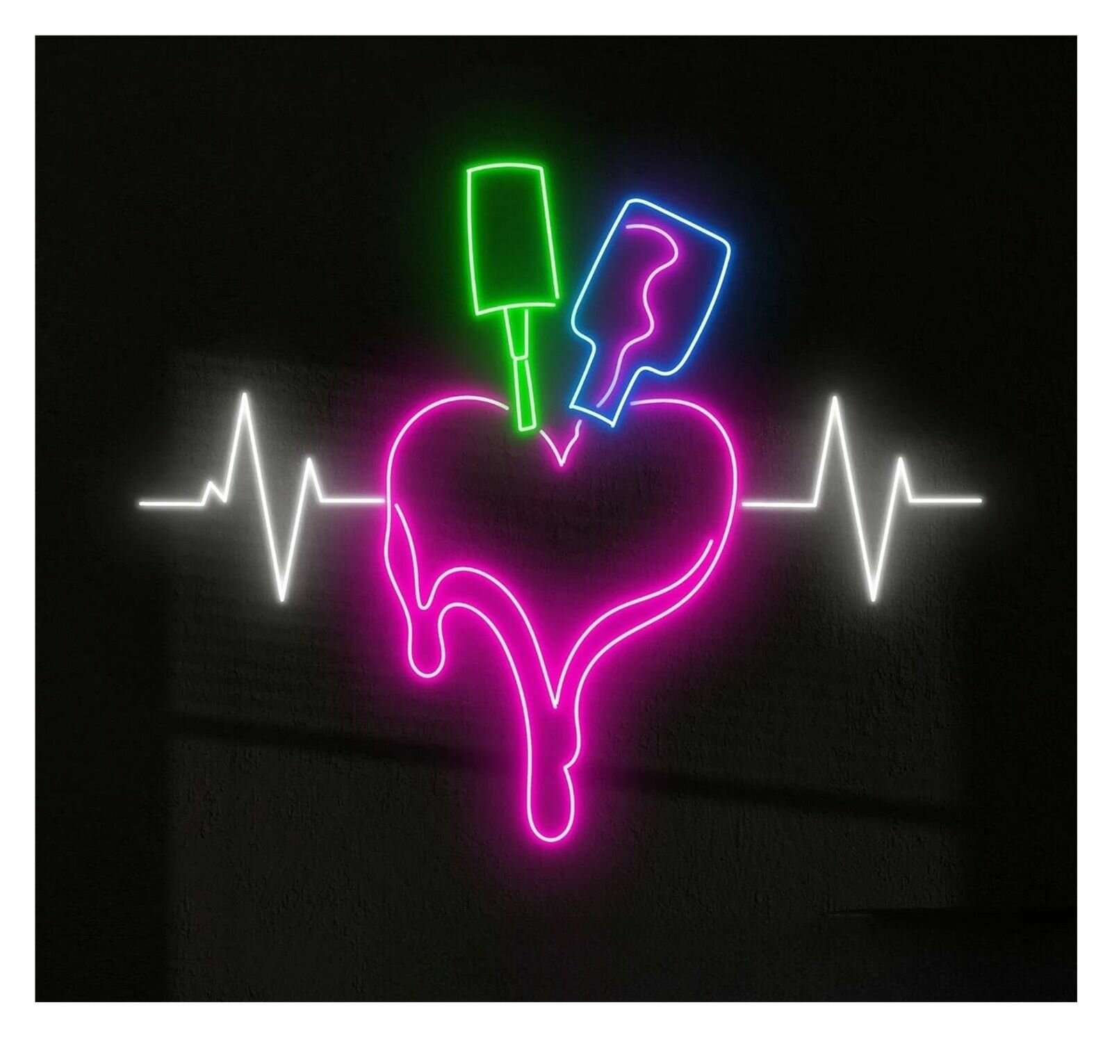 Неоновая Вывеска Для Ногтей Heartbeat Polish Декор Стен Маникюрного Салона 38см