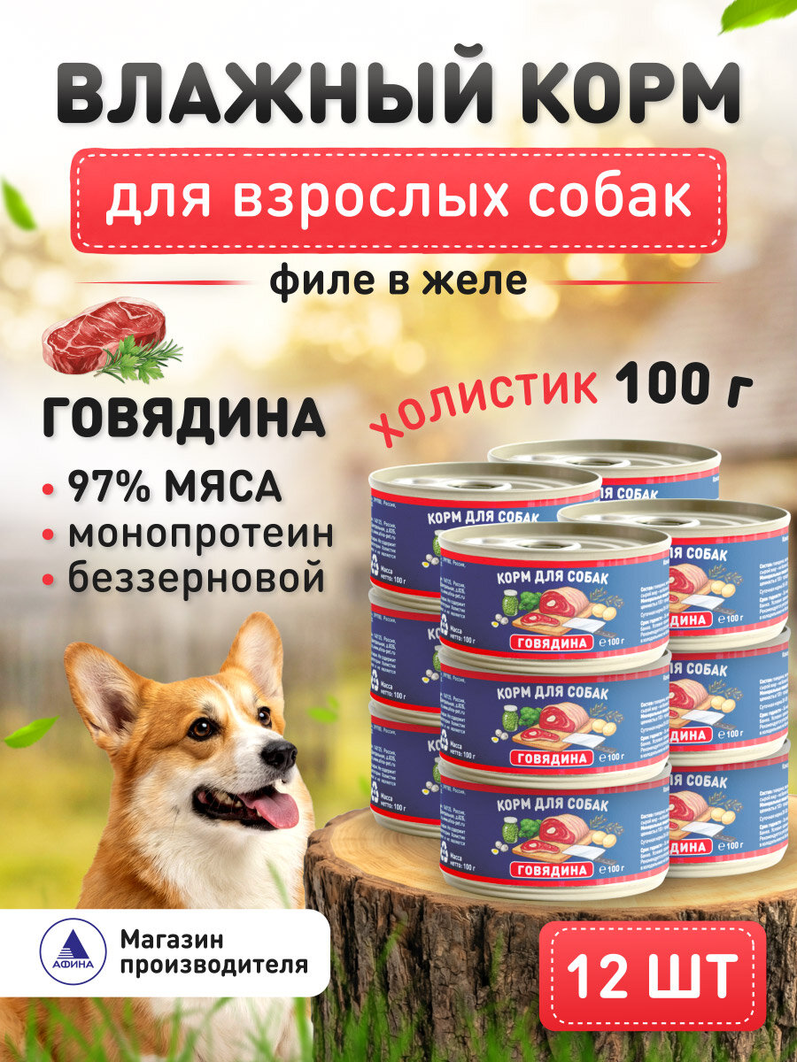 Влажный корм с говядиной для собак Solid Natura Holistic, упаковка 12 шт х 100 г