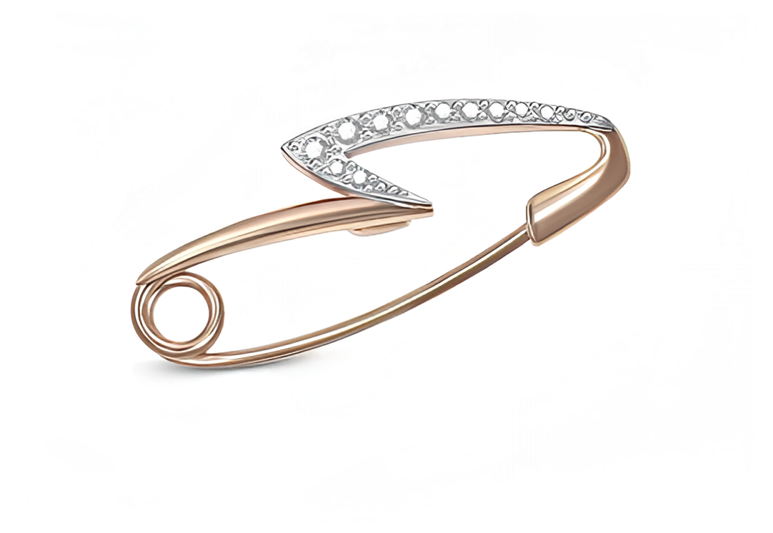 Брошь, красное золото, 585 проба, родирование, фианит