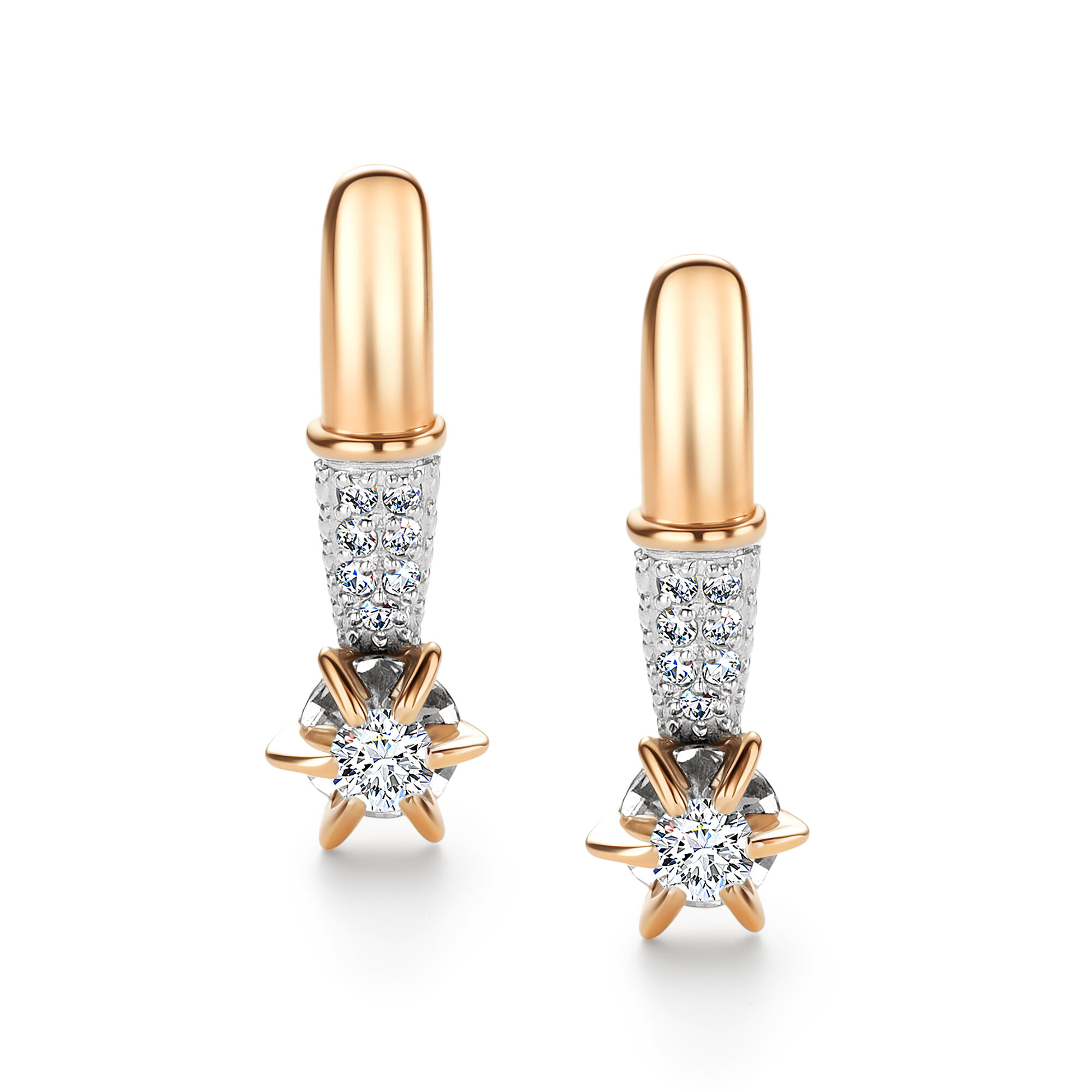 Серьги, красное золото, 585 проба, бриллиант