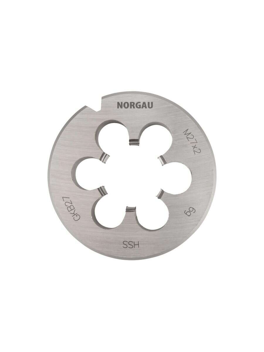 Плашка MF27x2 мм, диаметром 65 мм NORGAU Industrial метрическая, для нарезания резьбы с мелким шагом и углом профиля 60, по DIN223, HSS