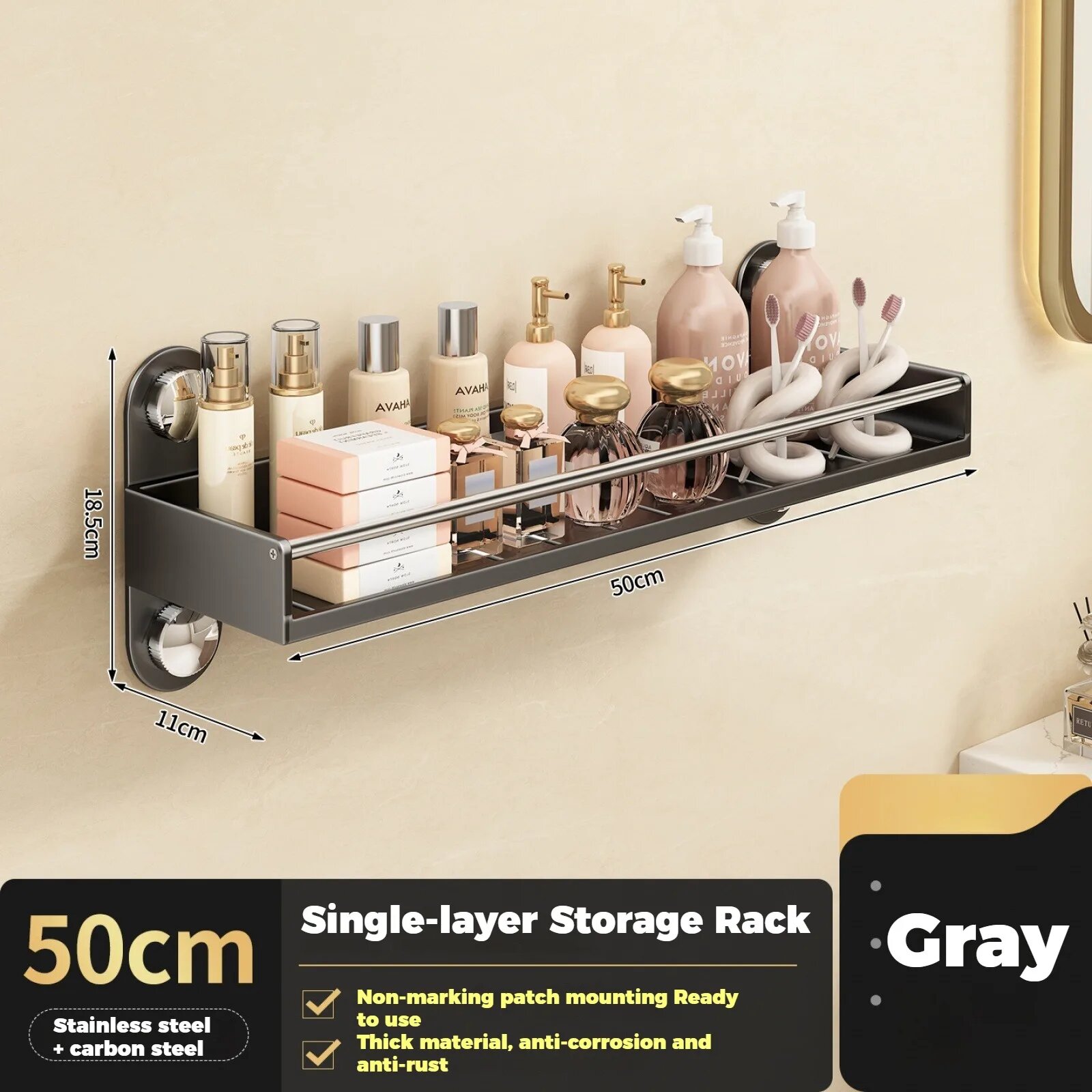 Стойка для ванной комнаты без дрели, полка для ванной комнаты, подвесная стойка для унитаза из нержавеющей стали и углеродистой стали, органайзер для ванной комнаты, повесить на стену