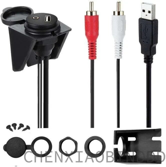 Удлинитель гнезда прикуривателя для автомагнитолы USB-AUX-2RCA, черный