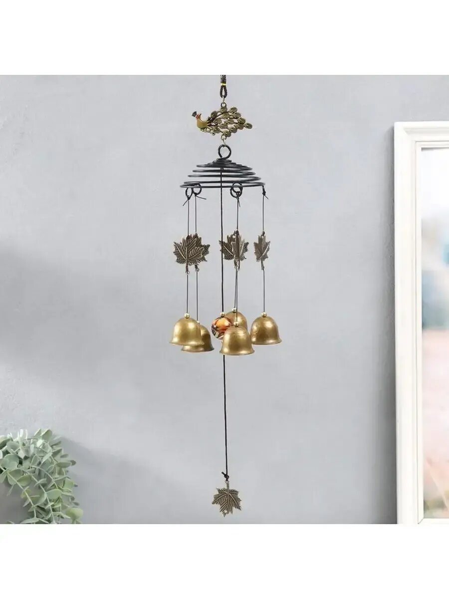 Музыка ветра "Павлин и листики" 5 колокольчиков, 46 см