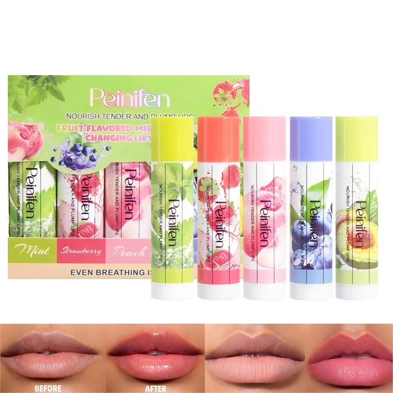 Набор Из 5 Увлажняющих Бальзамов Для Губ С Фруктовыми Вкусами, Питательные Маски-помады Для Сухих Губ, Уменьшающие Морщины