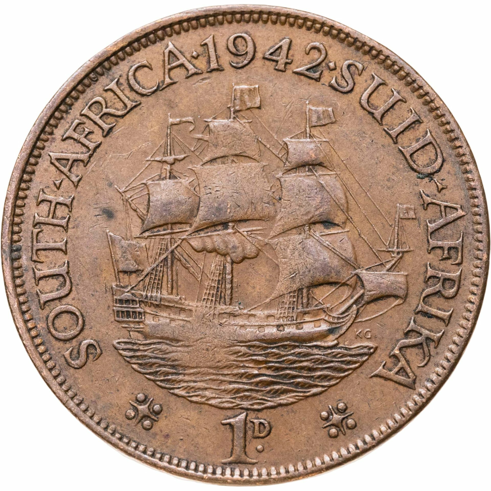 ЮАР 1 пенни penny 1942, Бронза, в сохранности VF-XF