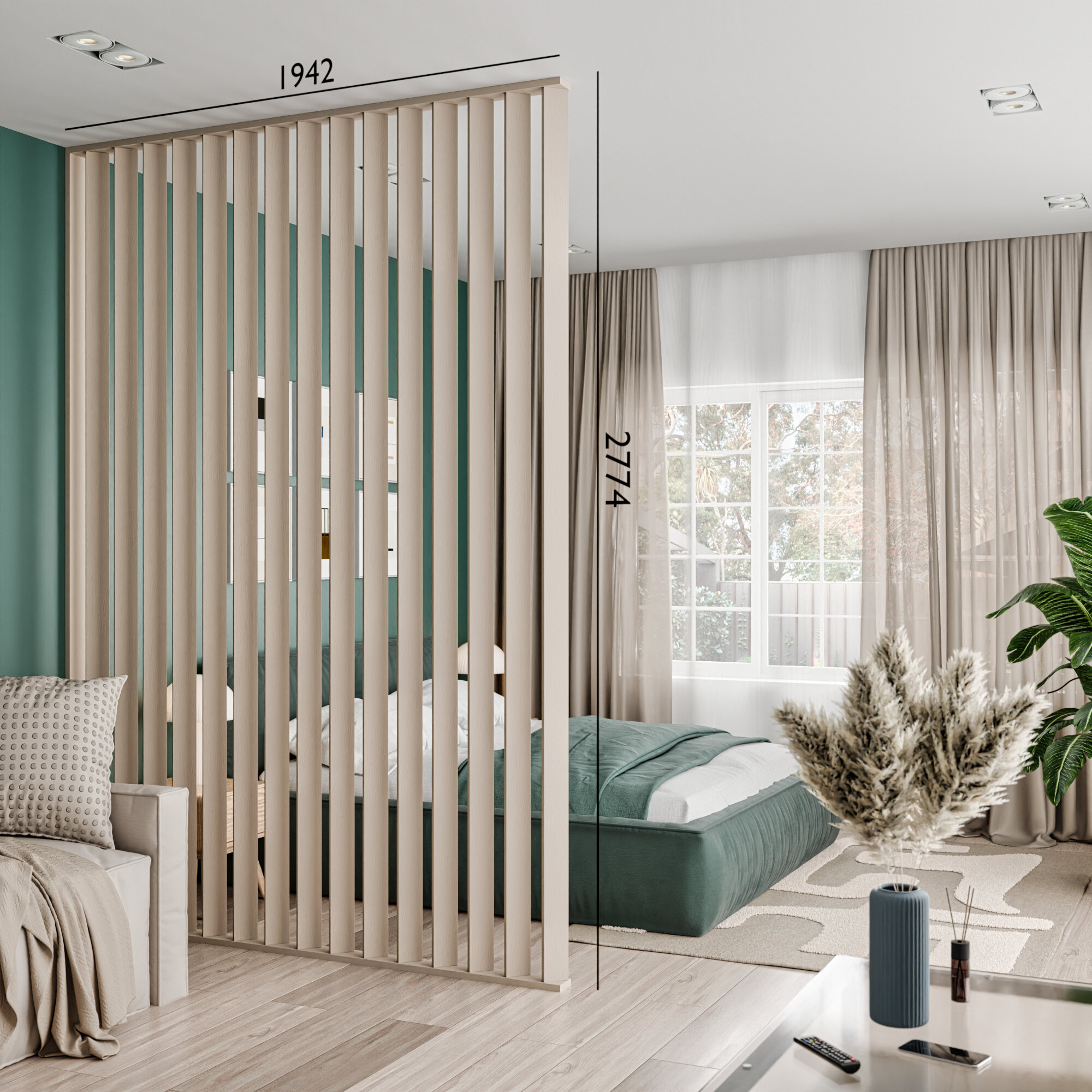 Реечная перегородка для зонирования комнаты 1942 мм, Кашемир