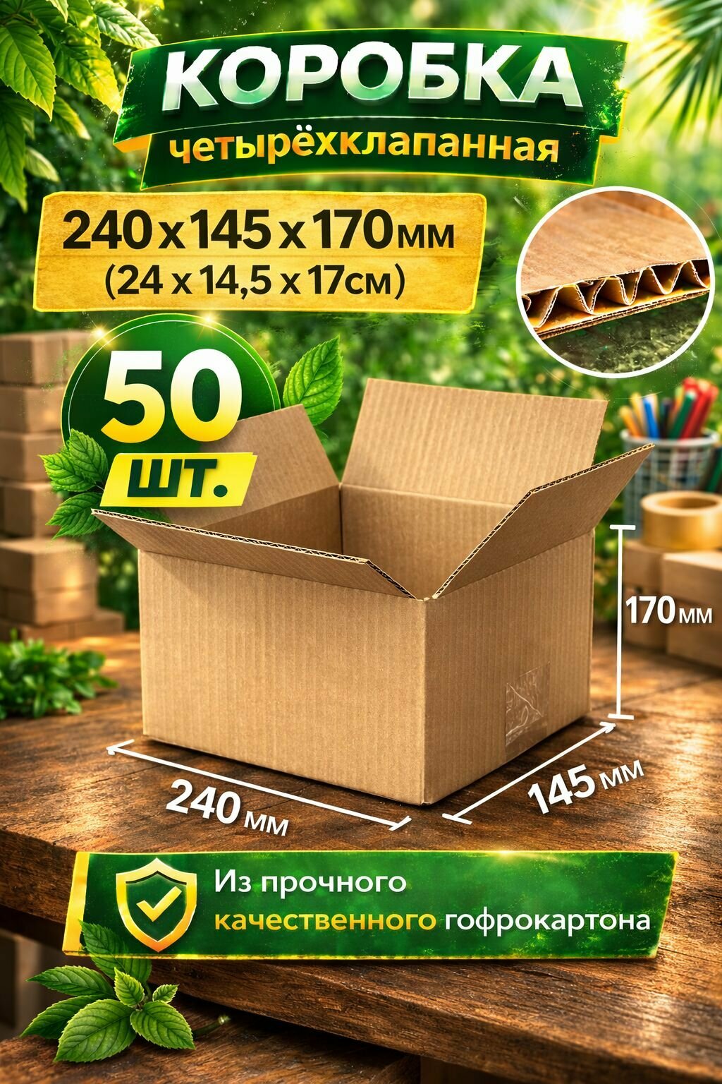 Коробки картонные четырехклапанные 24х14,5х17 см. 50 шт.