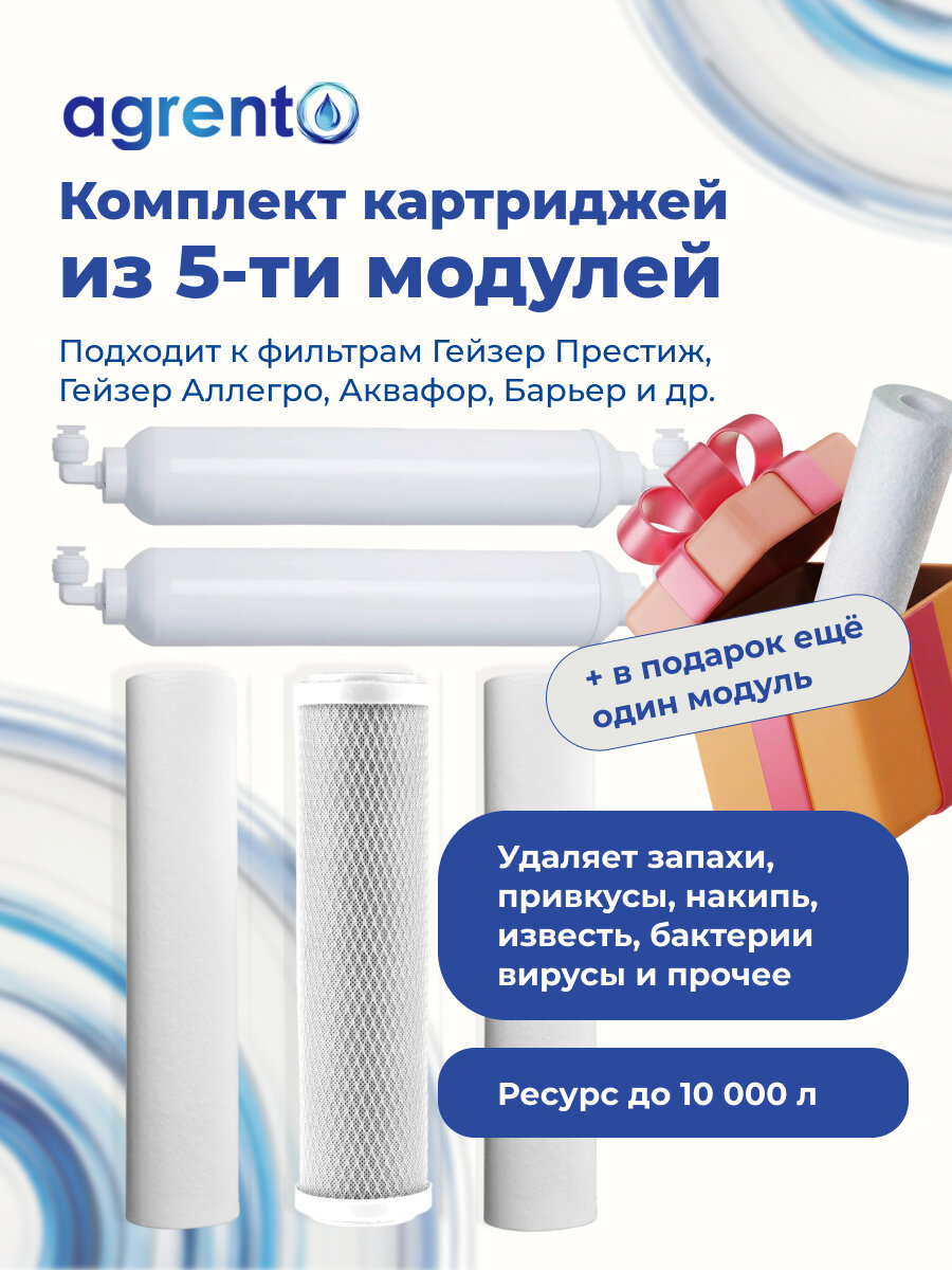 Набор картриджей совместимый Гейзер Аллегро М с минерализатором без мембраны + доп. модуль