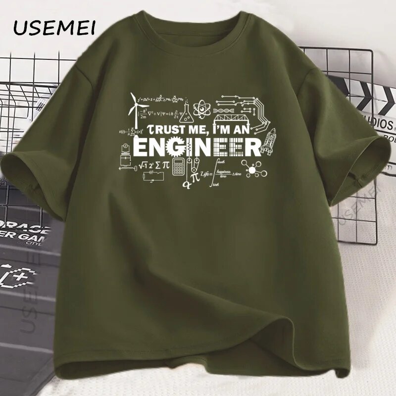 Мужская футболка USEMEI Trust Me I'm An Engineer хлопок Зеленый, M, армейский зеленый