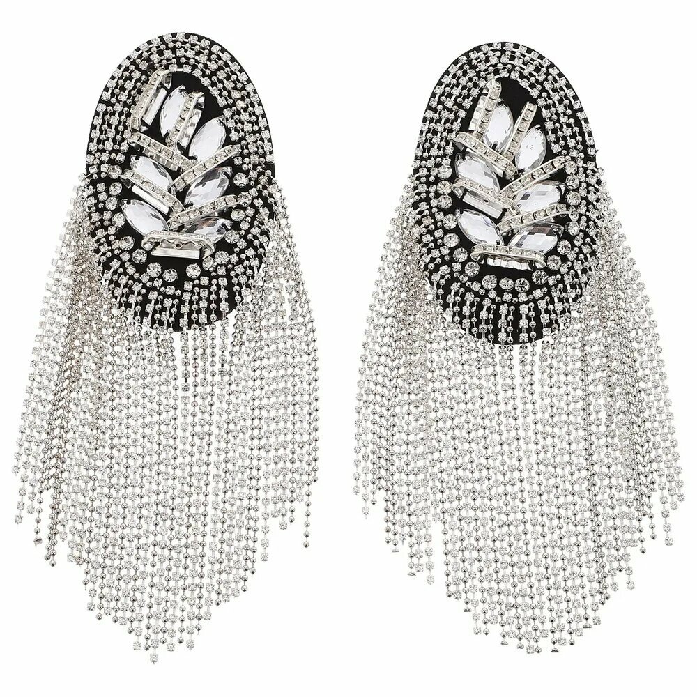 Погоны с бахромой из серебристого сплава со стразами для украшения костюмов