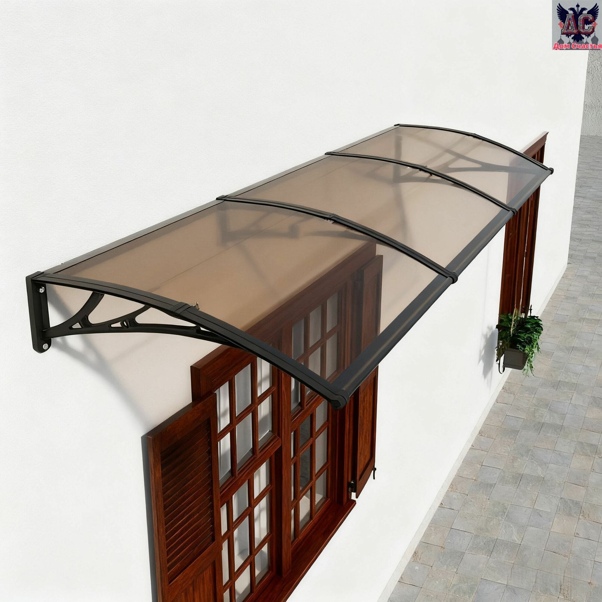 Козырек над крыльцом,100*200CM, Чёрный каркас коричневые панели.