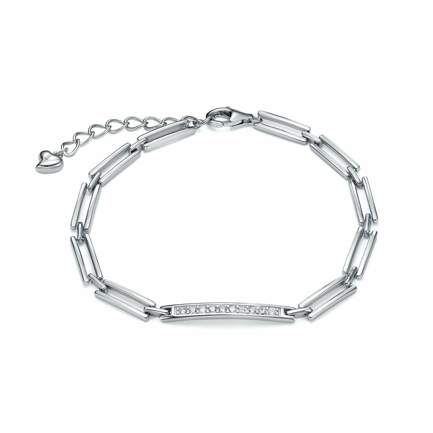 Браслет-цепочка, серебро, 925 проба, родирование, фианит