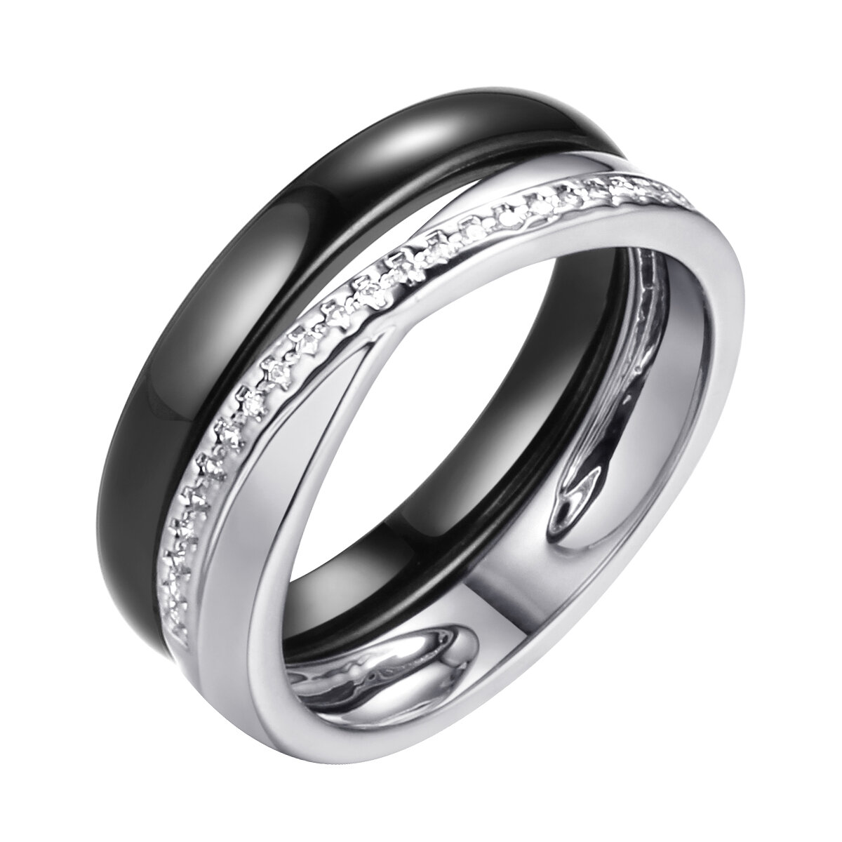 Кольцо, серебро, 925 проба, керамика, фианит