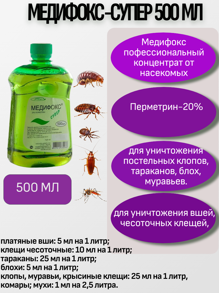 Средство от насекомых Фокс и Ко "Медифокс Супер", концентрат, 20%, 500мл