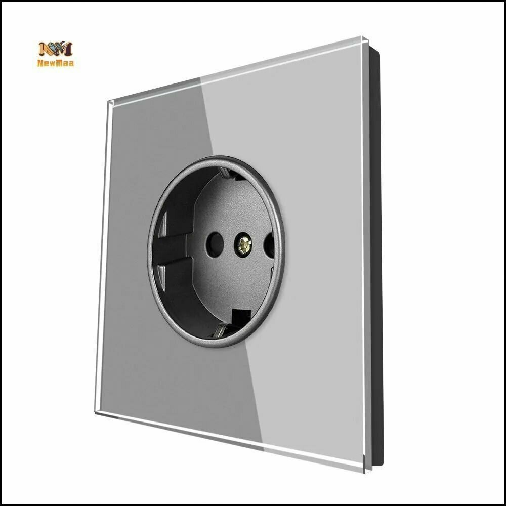 Розетка стеклянная с заземлением одинарная VISWE, 16А, 3,5 кВт, серая