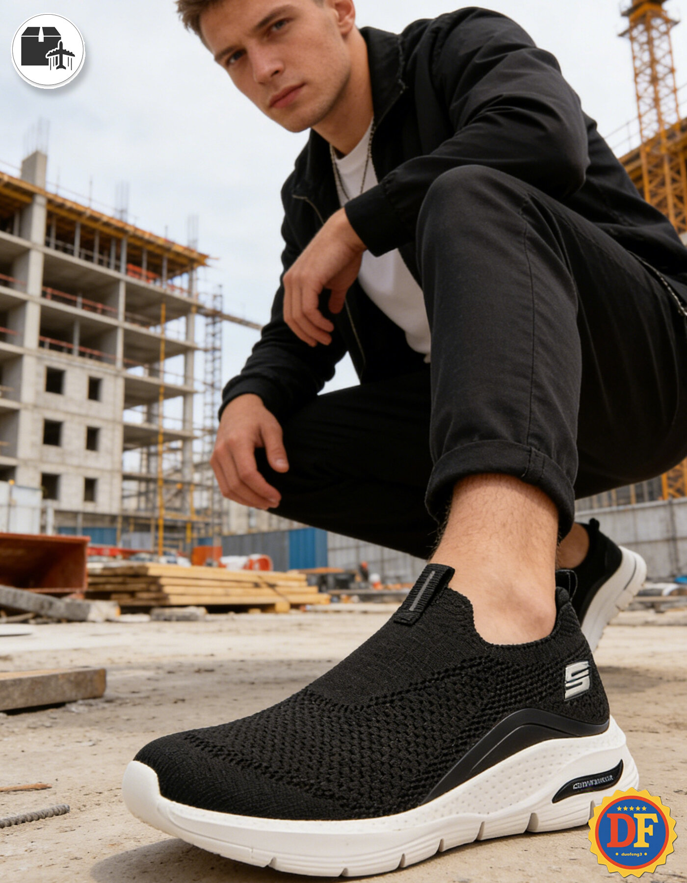 Мужские кроссовки для работы и спорта — легкие дышащие с технологией Flyknit，темно-серый