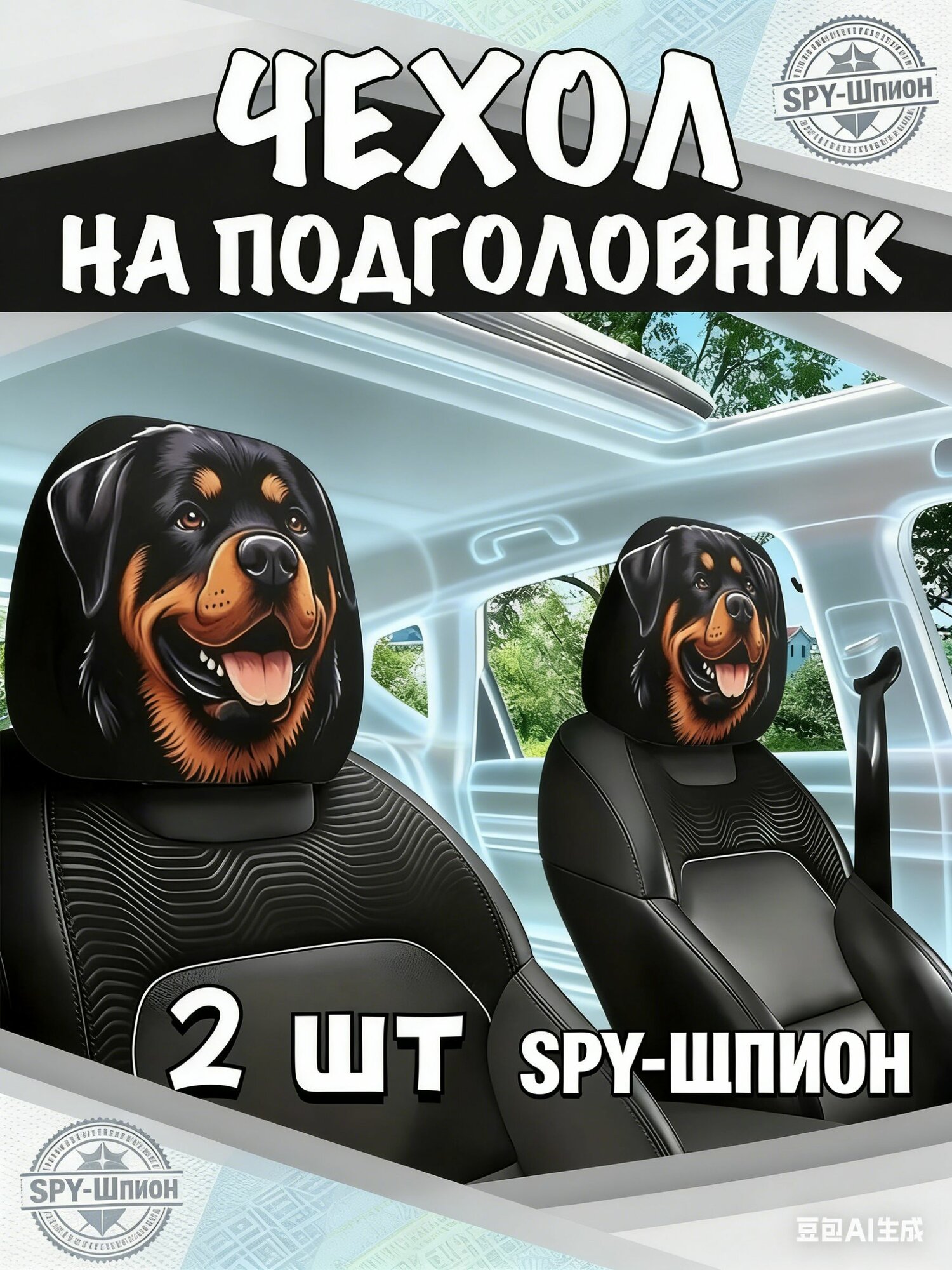 Чехол на подголовник автомобиля, Передние сиденья, Сиденье пассажирское,2 шт.