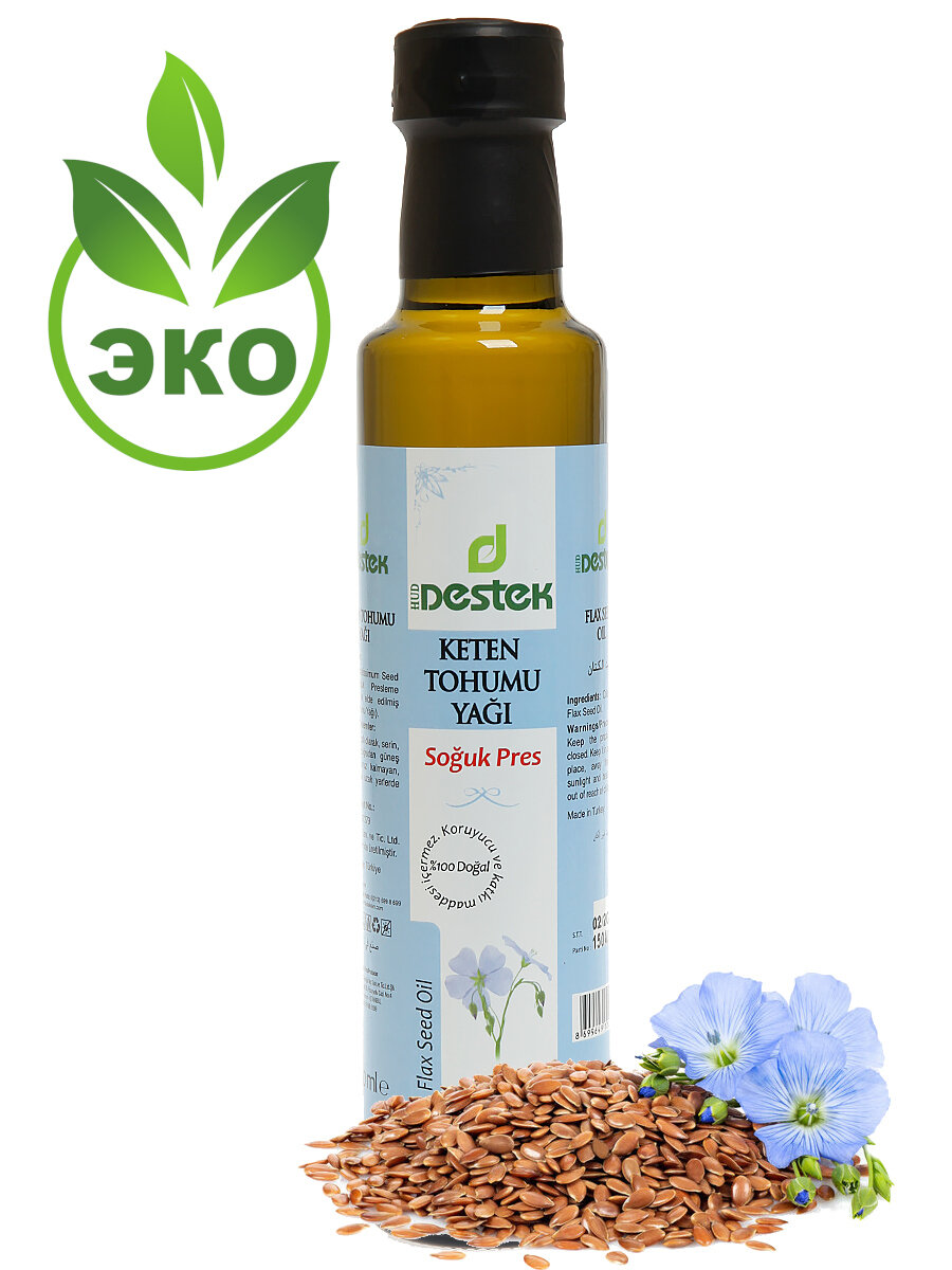 Льняное масло DESTEK, нерафинированное, холодный отжим 250 мл,