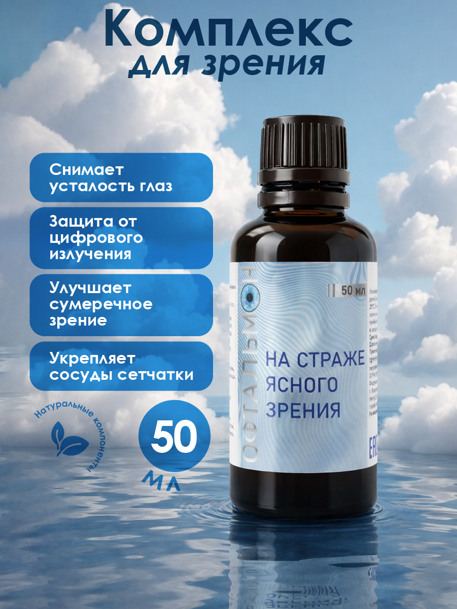 Пищевая добавка на растительной основе Офтальмон, активные ингридиенты, натуральный состав, 50 мл