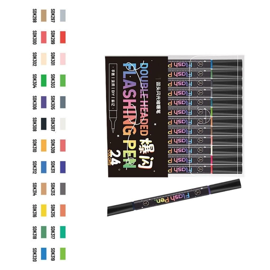 Двойные маркеры с эффектом вспышки, 12 штук